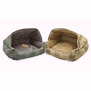K&H Pet Products Hooded Lounge Sleeper Pet Bed Teal Patchwork Print 20 X 25 Inches