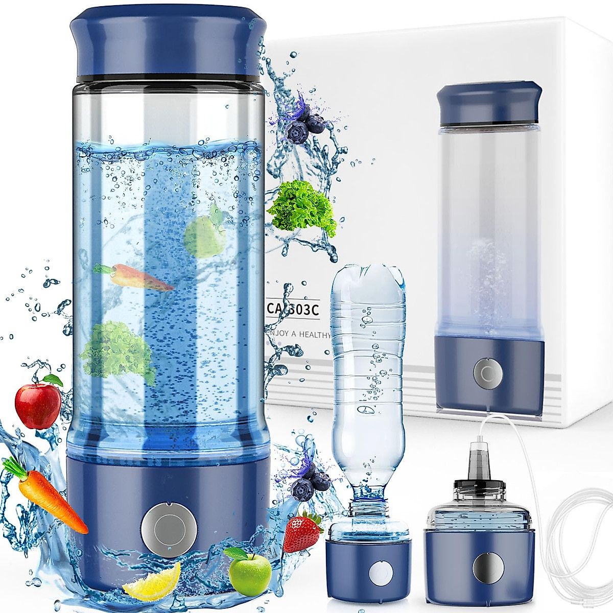 Hydrogen Water Bottle, 3 in 1 Hydrogen Water Bottle Generator, 2300 PPB Electrolysis Water Ionizer with SPE/PEM Technology, Hydrogen Water Machine for Women Men Office School Bike Running, CA-303C