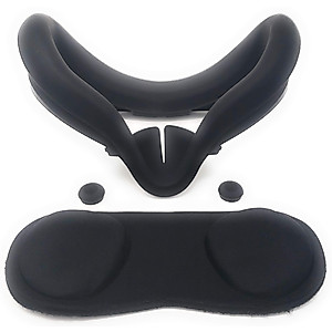 TNE Face Cushion Cover, Lens Pad, Thumbstick Cap for Oculus Quest 2 | Accessories Include Silicone Face Cover, Lens Dust Protector, Controller Thumb Grips for Quest 2 Virtual Reality Headset (Black)