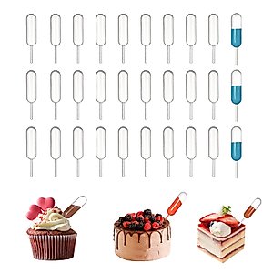 100 Piece Paper Cupcake and Jam Dropper Decoration Set, Plastic Eye Dropper, Dessert Pipette, Mini Chocolate Disposable Straw, Mini Ice Cream, Jam Pipette (Bar Shape)