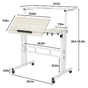 sogesfurniture Height Adjustable Sit Stand Workstation Mobile Standing Desk Home Office Desk with Standing and Seating,Maple BHUS-101-2MP