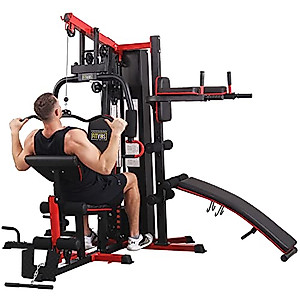 BalanceFrom Multifunctional Home Gym System Workout Station with Leg Extension, Preacher Curl, Pushup, Dip and Situp Stand, 122.5LB Weight Stack, Model 900