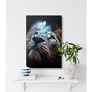 Framed Lion Canvas Wall Art With Butterfly Motivational Office Decor Ferocious VS Weak Symbol Peace For Any Room Space Ready To Hang - 12"x16"