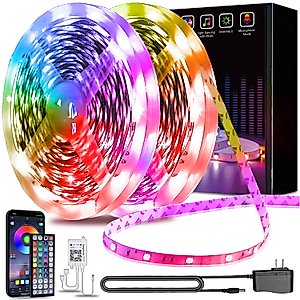 130ft Led Lights (2 Rolls of 65ft) Keepsmile Bluetooth Smart APP RGB Color Changing Led Strip Lights with Remote Led Lights for Bedroom Room Home Decoration