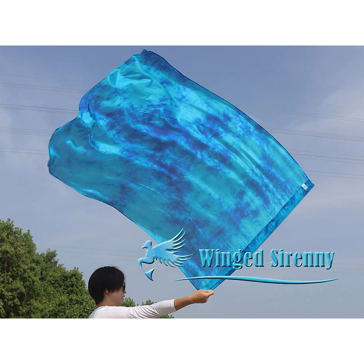 Winged Sirenny Porphetic Praise Dance Worship Flex Flags, 50" Rectangular Dance Ministry Streamer (Blue Moon)
