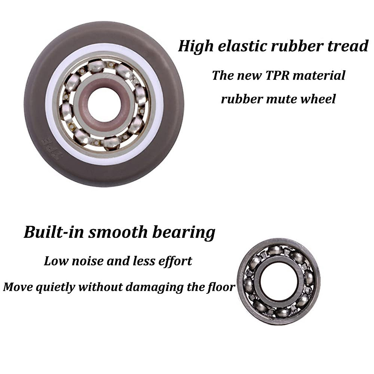 Mini Caster Wheels 1 inch Threaded Stem Casters with Brake and Screws Stem M6 x 15mm, Ball Bearing Silent TPE Rubber Low Profile Caster Wheels for Furniture Rolling Trolley Small Shopping Cart 4 Pack