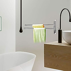 Sumnacon™ Silver Stainless Steel Wall-Mounted Towel Rail Swivel Bars Bathroom Towel Rack Hanger Holder Organizer (2 Bar)