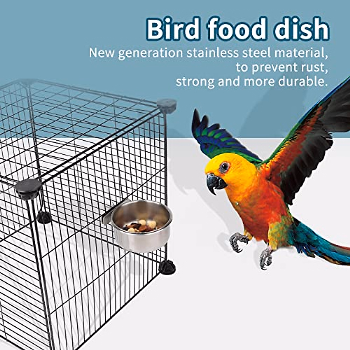 2pcs VVNIAA Stainless Steel Bird Bowls with Clamp, Durable Water Bowl, Feeding Cups, Chinchilla Food Bowl, Bird Dishes for Cage, Bird Cage Feeders and Waterers