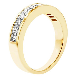 VIP Jewelry Art 1.00 CT TW Channel Set Princess Cut Diamond Anniversary Wedding Ring in 14k Yellow Gold - Size 8