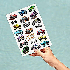 xo, Fetti Monster Truck Party Supplies Temporary Tattoos - 42 Metallic Styles | Trucks, Big Cars, Finish Lines + Flames