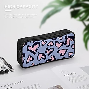 Heart Leopard Pattern Teen Adult Pencil Case Large Capacity Pen Pencil Bag Durable Storage Pouch