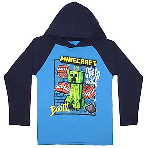 Minecraft Boys Long Sleeve Creeper Hoodie Tee (Blue, Size 5/6)