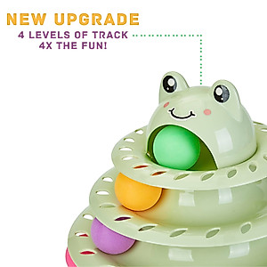 Gefryco Cat Toys 4-Tier Roller Track, Turntable Cat Tower Toy with Colorful Chase Balls, Multi-Level Interactive Cat Toys for Bored Indoor Adult Cats, Fun Puzzle Kitten Exercise Toys Self Play(Green)