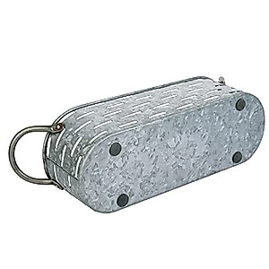 MyGift Rustic Galvanized Metal Storage Basket with Handles, Farmhouse Style Perforated Bathroom Potpourri Holder, Toiletries Organizer Bin - Handcrafted in India