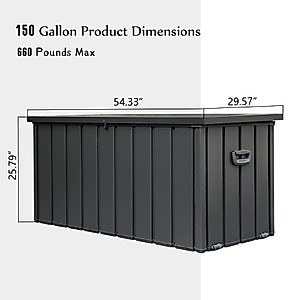 Domi 150 Gallon Outdoor Storage Deck Box Waterproof, Large Patio Storage Bin for Outside Cushions, Throw Pillows, Garden Tools, Lockable (Dark Gray)