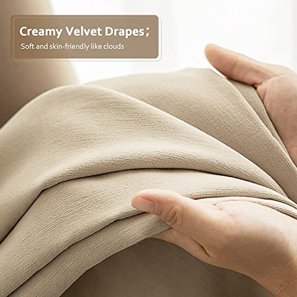 LIYAXUN Pinch Pleat Velvet Curtains 96 inches Length, 85% Blackout Curtain for Living Room/Bedroom, New Technology Velvet Drapes (1 Panel, 52W x 96L Inch, Nature Beige)