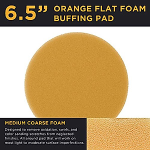 TCP Global 6.5" Orange Flat Medium Cut Grip Foam Polish Buff Pad - DA Hook & Loop