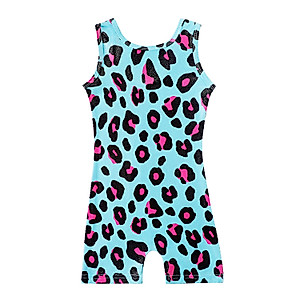 HOZIY Girls Leotards With Shorts for Gymnastics Biketard Bike Tumbling Outfits Size 6-7 Years Kids Aqua Blue Pink Leopard Sparkle Dance Attire Clothing Clothes Apparel