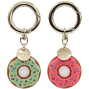 2 Pack Cute 3D Donut Silicone Keychain for AirTags, Soft Silicone Anti-Scratch Protective Skin Cover with Key Ring Donuts 2 Pack (Green+Pink)