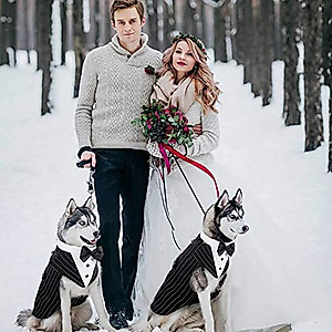 Kuoser Dog Tuxedo Dog Suit and Bandana Set, Dogs Tuxedo Wedding Party Suit, Dog Prince Wedding Bow Tie Shirt Formal Dog Wedding Attire for Large and Medium Dogs Golden Retriever Samo Bulldogs