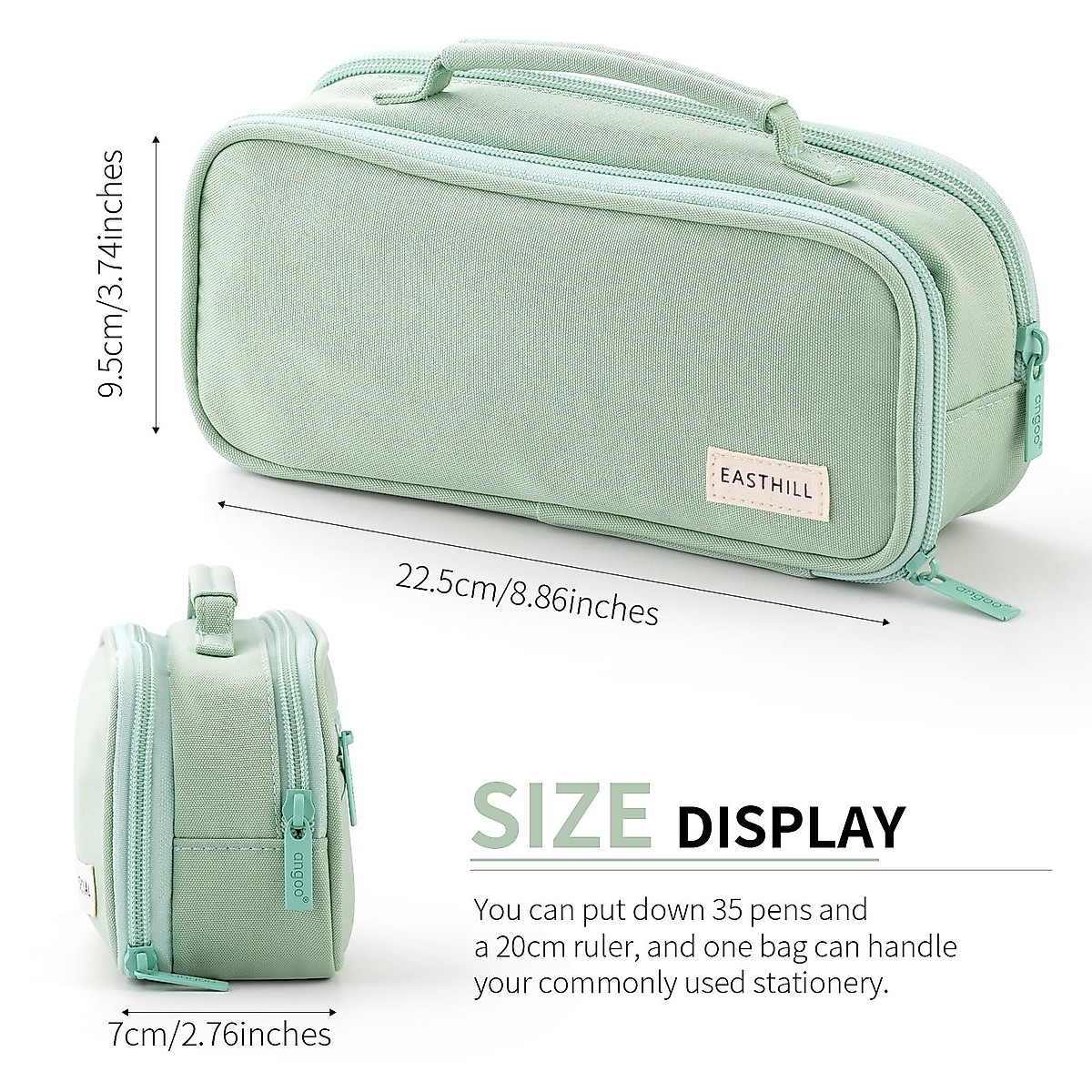 EASTHILL Large Capacity Pencil Case Pen Pouch Organizer Canvas Pencil Bag with Handle School Supplies for Teen Girls-Green