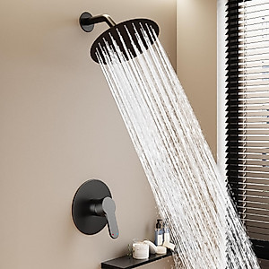 HomGoo Shower Faucet, Matte Black Shower Faucet Set, Bathroom Rain Shower System with 6-Inch Shower Head, Single-Handle Shower Trim Kit with Rough-in Valve, Matte Black