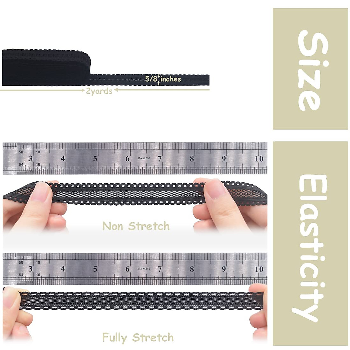 Bristlegrass Picot Loop Mesh Elastic Band 5/8" Frilly Lace Spandex Ribbon for Hair Tie Headband Lingerie Underwear Sewing Trim (Combo E-5/8 Inch X 24 Yards)