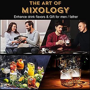 BIMING Cocktail Smoker Kit with Torch - Drink Whiskey Bourbon Smoker Infuser Kit with 4 Flavors Wood Chips, Old Fashioned Smoker Kit for Meat Cheese Salad-Gifts for Whiskey Lovers/Father/Men(No Butane) (Burlywood)