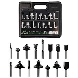 BATOCA 1/4“ Shank Router Bits Set of 15 Pcs, Tungsten Carbide Router Bits Set for Woodworking Project, Solid Woods, Hard Woods, Chipboard, MDF, DIY, and Carpenter