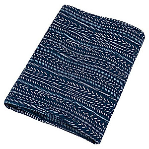 Oliver & Rain Organic Muslin Baby Boy Swaddle Blankets 4 Pack Receiving Blanket Whaleshark and Stingray Print, Dark Blue Dash Stripe and Solid White