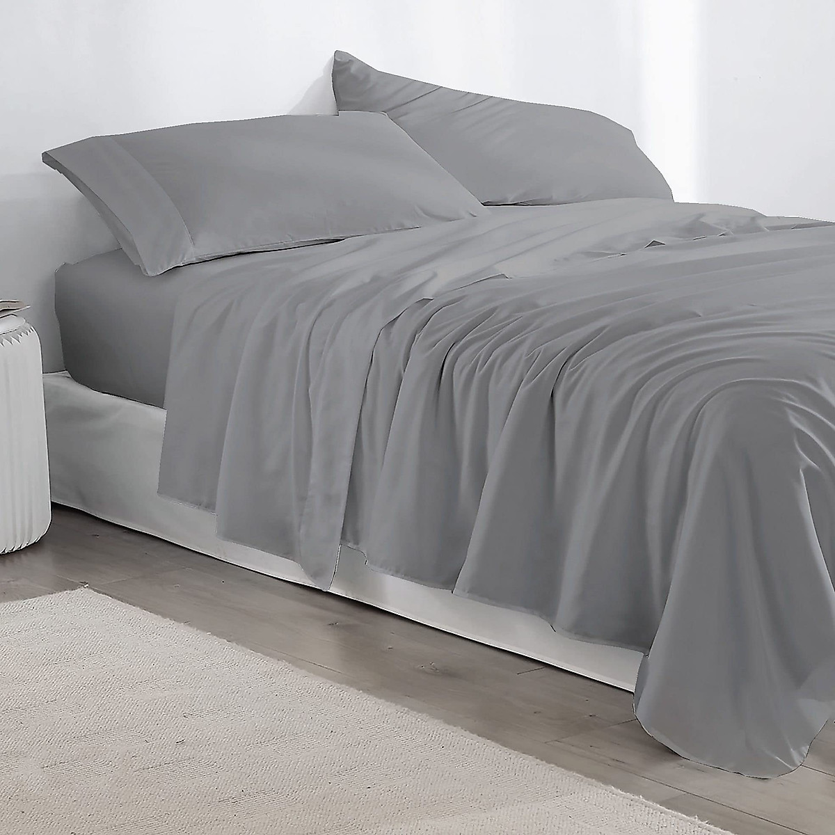 400 Thread Count Sheets Twin XL Size Bed Sheets-100% Long Staple Soft Egyptian Cotton SheetSet, 4 Piece Set-Upto 15" Deep Pocket-Pure Egyptian Cotton Bed Sheets Set (Light Gray)