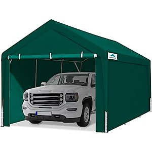 ADVANCE OUTDOOR 12x20 ft Heavy Duty Carport with Sidewalls and Doors, Adjustable Height from 9.5 ft to 11 ft, Car Canopy Garage Party Tent Boat Shelter with 8 Reinforced Poles and 4 Sandbags, Green