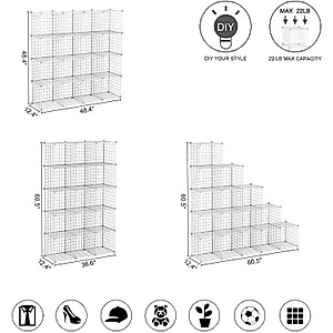 C&AHOME Wire Cube Storage, 16-Cube Organizer Metal Grids Storage, Storage Bins Shelving, Modular Bookshelf Shelves, DIY Closet Cabinet Ideal for Bedroom, Office 48.4”L x 12.4”W x 48.4”H White