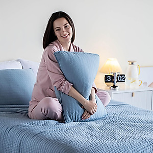 KASENTEX Quilt Mini Set-Stone Washed-Super Soft Bedspread-Light Weight-White Down Alternative Microfiber Fill-Machine Washable-Solid Colors, 2 King Shams, Blue