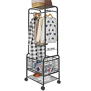 Wire Commercial Rolling Laundry Cart with hanger 2.5 Bushel Wire Laundry Basket with Wheels easy moved garment rack with basket for organize