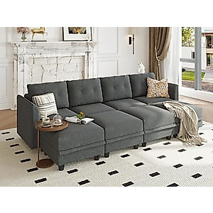 LLappuil Modular Sofa Sectional Sleeper Couch with Reversible Chaise, Oversized 8 Seater Storage Sectionals with Ottoman, Black