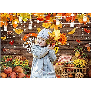 Dudaacvt 7x5ft Thanksgiving Photography Backdrop Rustic Wooden Floor Barn Harvest Background Thanksgiving Turkey Autumn Pumpkins Backdrop Thanksgiving Party Decoration Backdrop D643