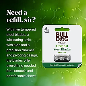 Bulldog Mens Skincare and Grooming Original Razor Blades Refills for Men, 4 Count