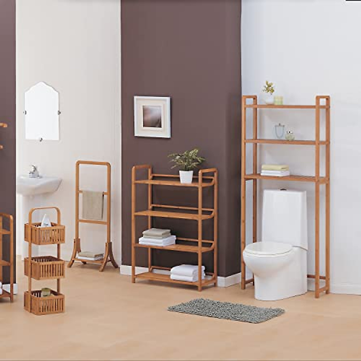 Organize It All Freestanding Bamboo Towel Rack | 3 Tier Bars | Bathroom Organization | Storage Shelf