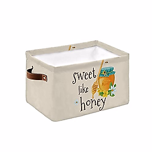 Storage Bins Large Storage Basket,Country Honey Cute Bee Collapsible Storage Bins with Handle,Plant Flower Leaf Storage Baskets Cube Organizer for Shelves Closet Nursery