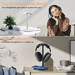 Headphone Stand with Wireless Charger, Gaming Headset Holder Hanger Rack 2 in 1 Wireless Charging Station Dock for iPhone 14/13/12/11 Series, Samsung, AirPods Pro/3/2 and Desk All Headphones, Black