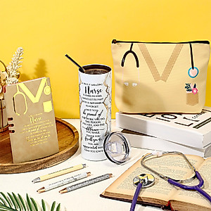 Domensi 6 Pcs Nurse Week Appreciation Gifts for Women Medical Nursing Assistant 20 oz Marble Sign Tumbler Makeup Bag Notepad with Ballpoint Pen for Graduation Nursing Student(Khaki)