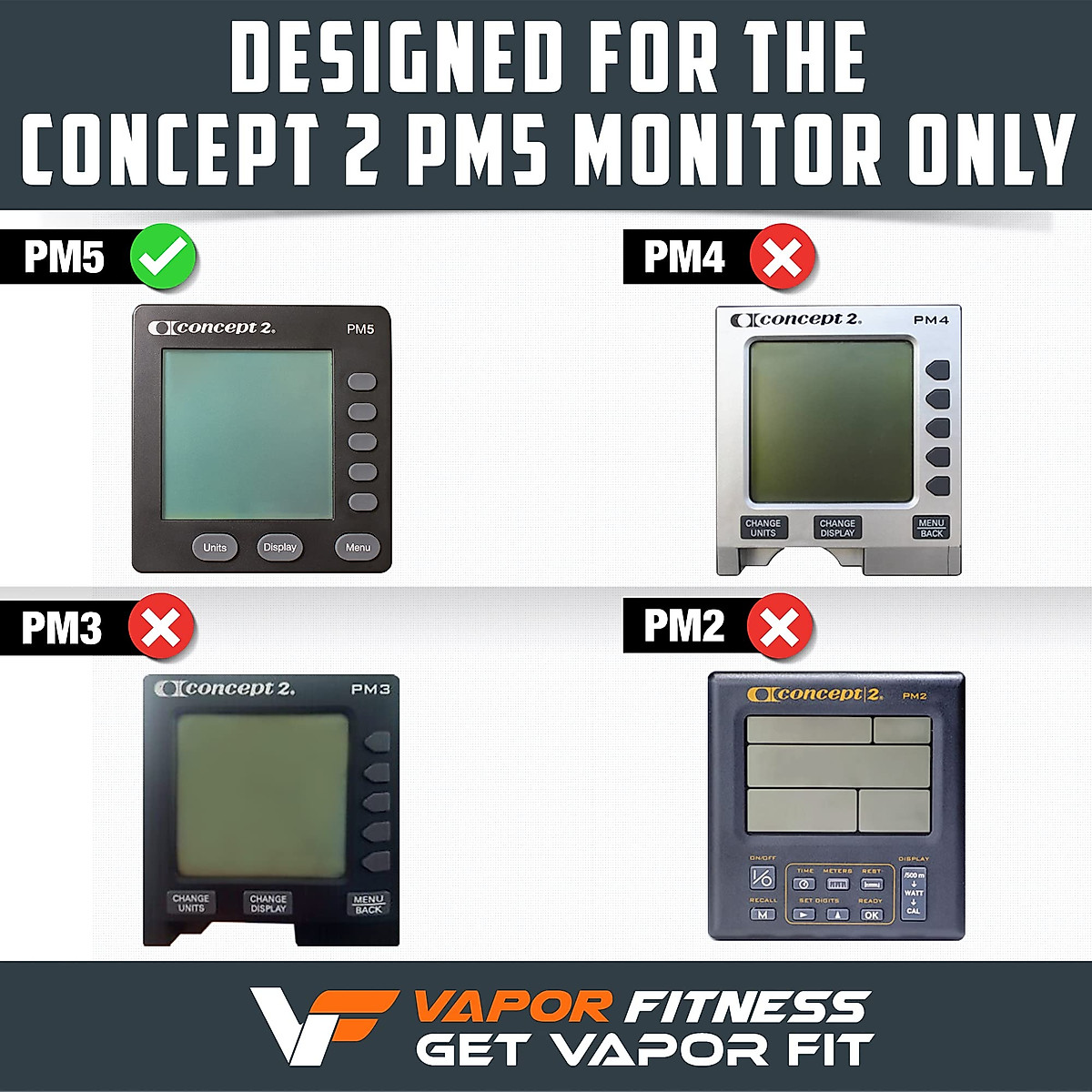 Vapor Fitness Phone Holder Made for PM5 Monitors of Concept 2 Rower, SkiErg and BikeErg - Silicone Smartphone Cradle Compatible with Concept 2 Rowing Machine. Ideal Rower Accessories