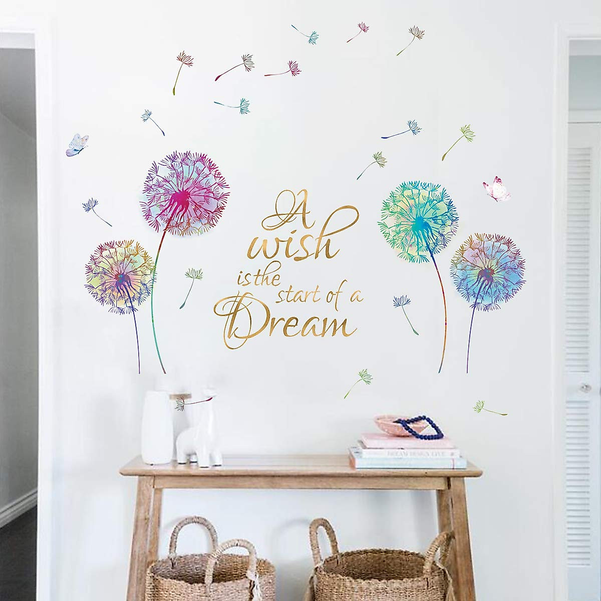 Runtoo Colorful Dandelion Wall Decal Inspirational Quotes Gold Wall Art Stickers Living Room Bedroom Baby Nursery Wall Décor