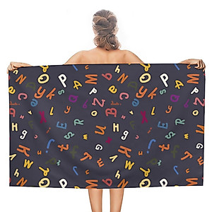 Backdrop with Letters Microfiber Absorbent Lightweight Beach Towels Fast Dry Oversized Sand Free Beach Blanket 31x51in for Swimming Camping Travel Gym and Yoga