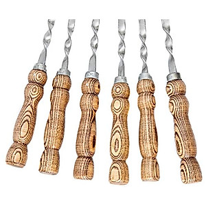 CKG BBQ 6 PCS Skewers Shashlik Shampur Kebab | Barbecue Meat Mangal Grill Russian | Wooden Handle Camping Outings Cooking Tools | 3mm