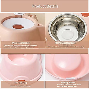 Pets Water and Food Bowl Set, Double Dog Cat Bowls Water and Food Bowl Set with Automatic Waterer Bottle for Small or Medium Size Dogs Cats, Non Slip Anti Spill Stable Separation Design