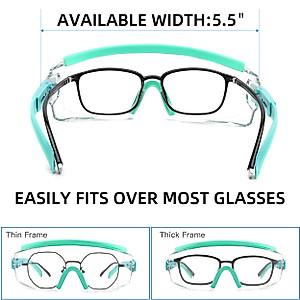 WEYMENG Safety Glasses Over Eyeglasses Anti Fog Safety Goggles Protective Glasses With Adjustable Frame For Men Women (Aquamarine)