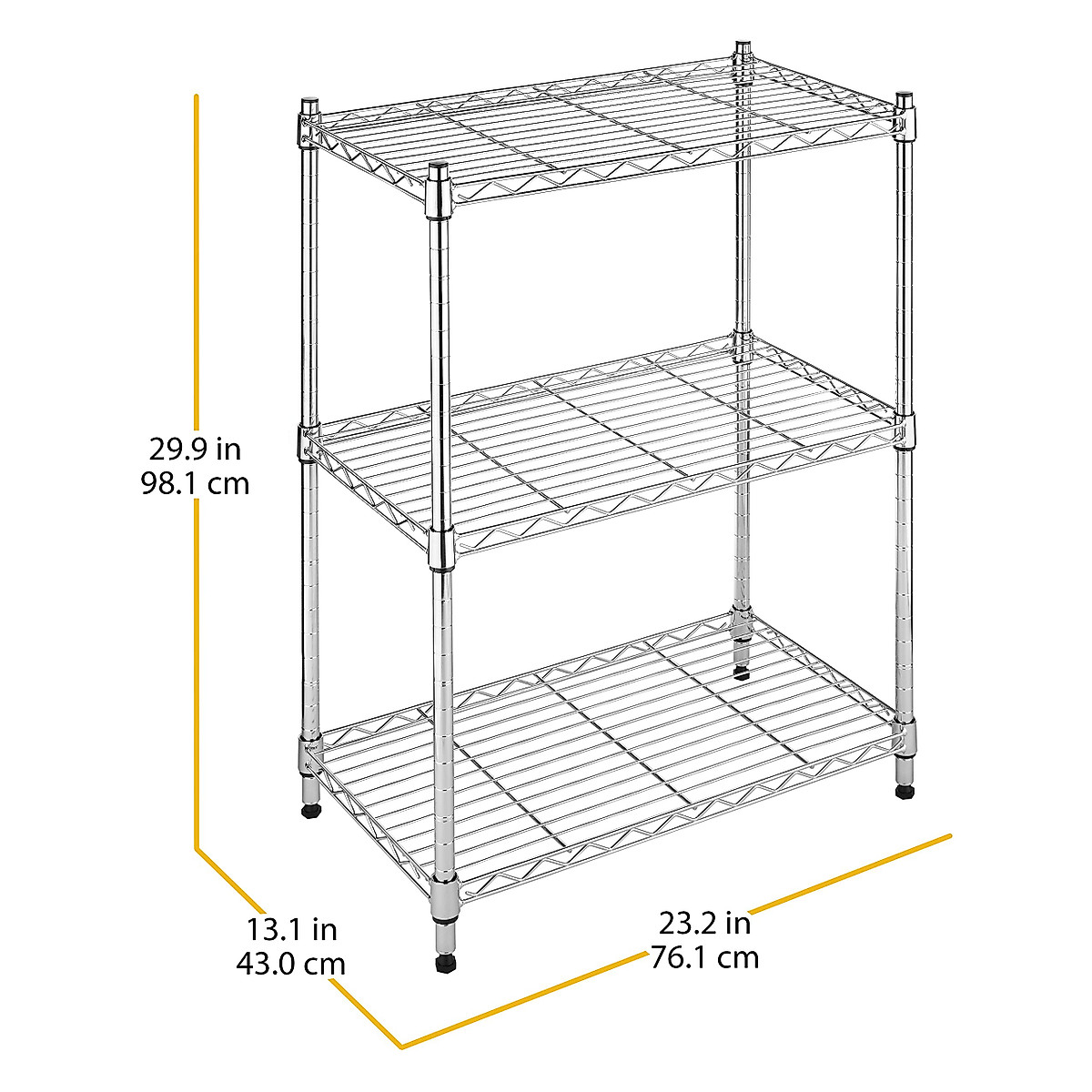 Whitmor Supreme Small 3 Tier Shelving Adjustable Chrome