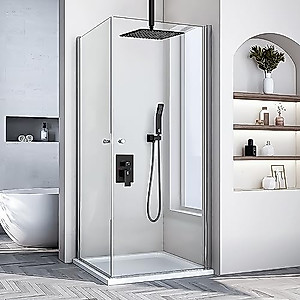 SR SUN RISE 12 Inch Ceiling Mount Matte Black Shower System Bathroom Luxury Rain Mixer Shower Combo Set Ceiling Rainfall Shower Head System Faucet Trim Repair Kits Rough-in Valve and Trim Included